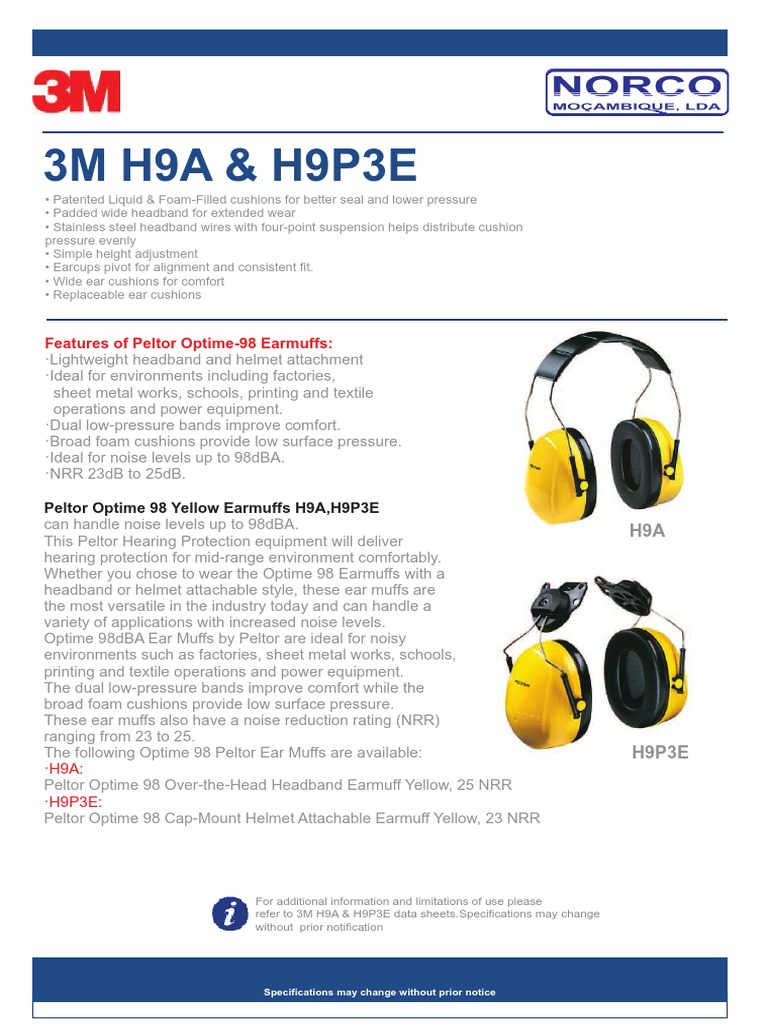 3M PELTOR Optime 98 H9P3E Cap Mount SNR30 | PDF