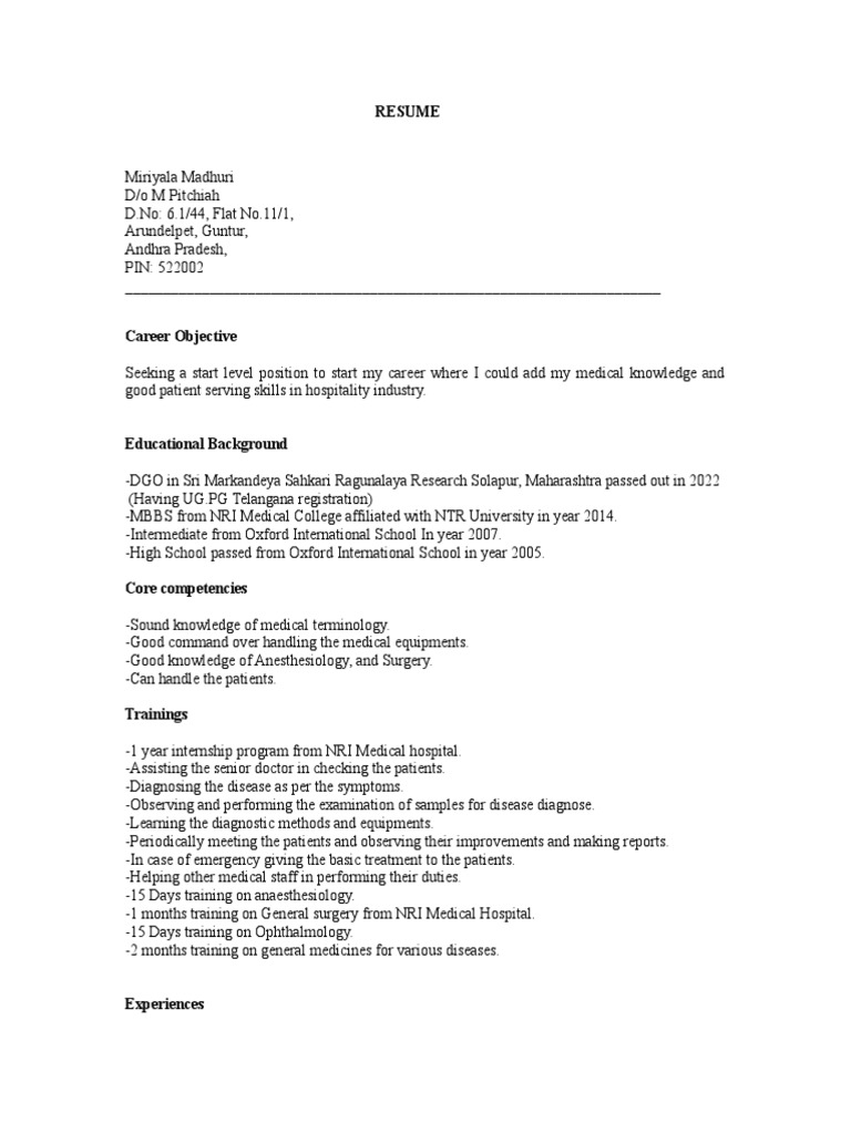 DR - Madhuri Resume | PDF | Medical Specialties | Public Services