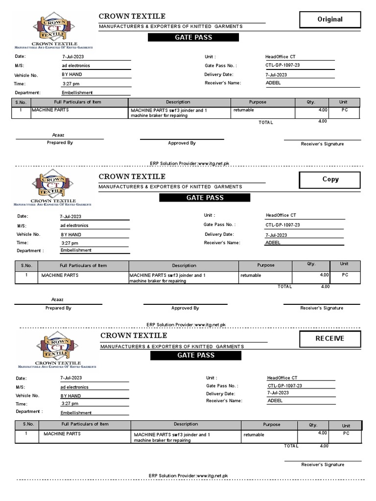 Gate Pass Report-Ctl-Gp-1097-23 | Download Free PDF | Secondary Sector ...