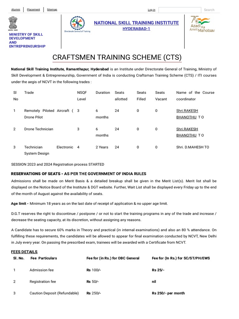 NSTI Hyderabad Course Details & Fees | PDF