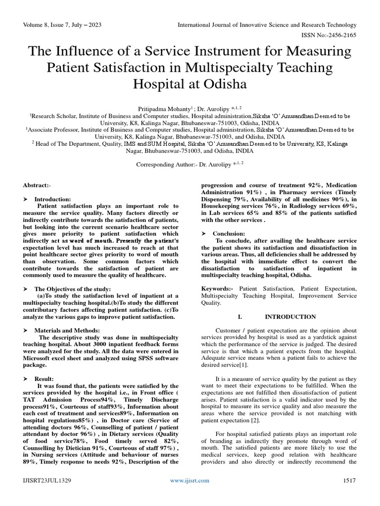 The Influence of A Service Instrument For Measuring Patient ...