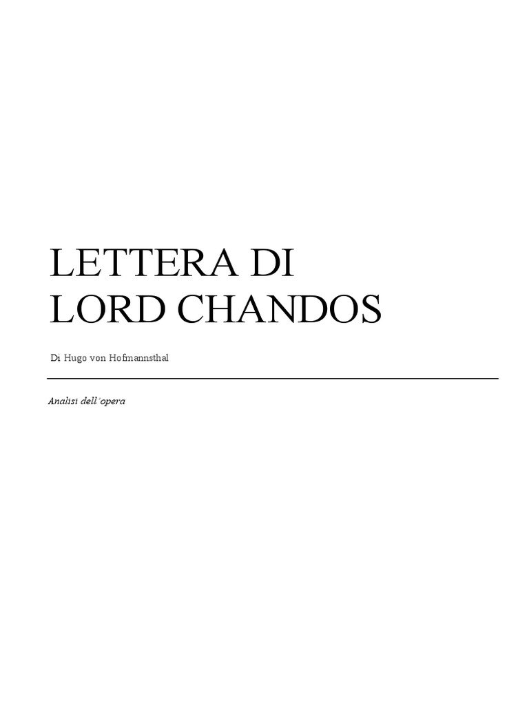 Lettera Di Lord Chandos - Hoffmansthal (Analisi Dell'opera) | PDF