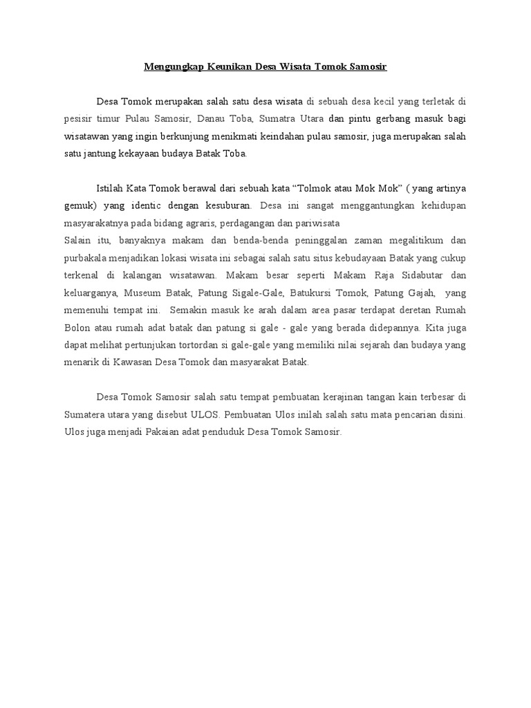 Mengungkap Keunikan Desa Wisata Tomok Di Samosir | PDF Mengungkap Keunikan Desa Wisata Tomok Di Samosir | PDF