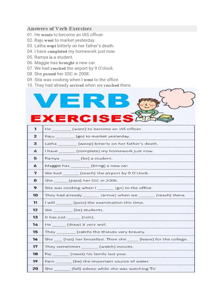 Verb Exercise Answers | PDF