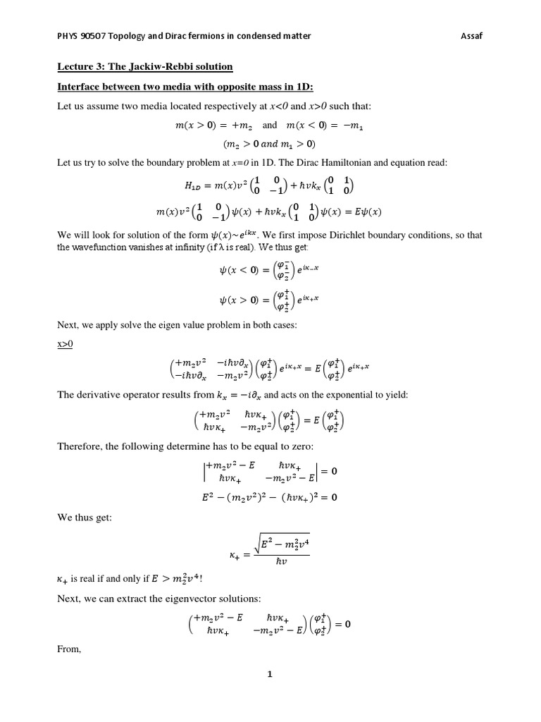 Lecture 3 Jackiw Rebbi | PDF | Wave Function | Equations