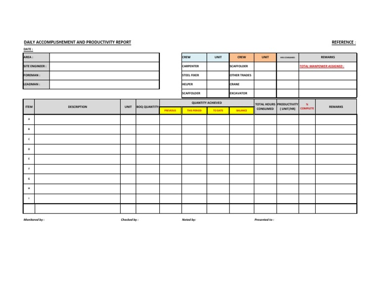 Daily Accomplishment Report Form Sample | PDF | Civil Engineering ...