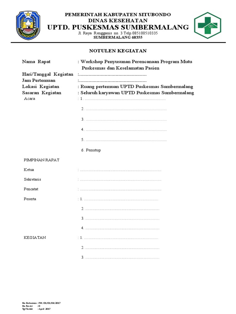 FM 01.01 Notulen Rapat Kegiatan | PDF