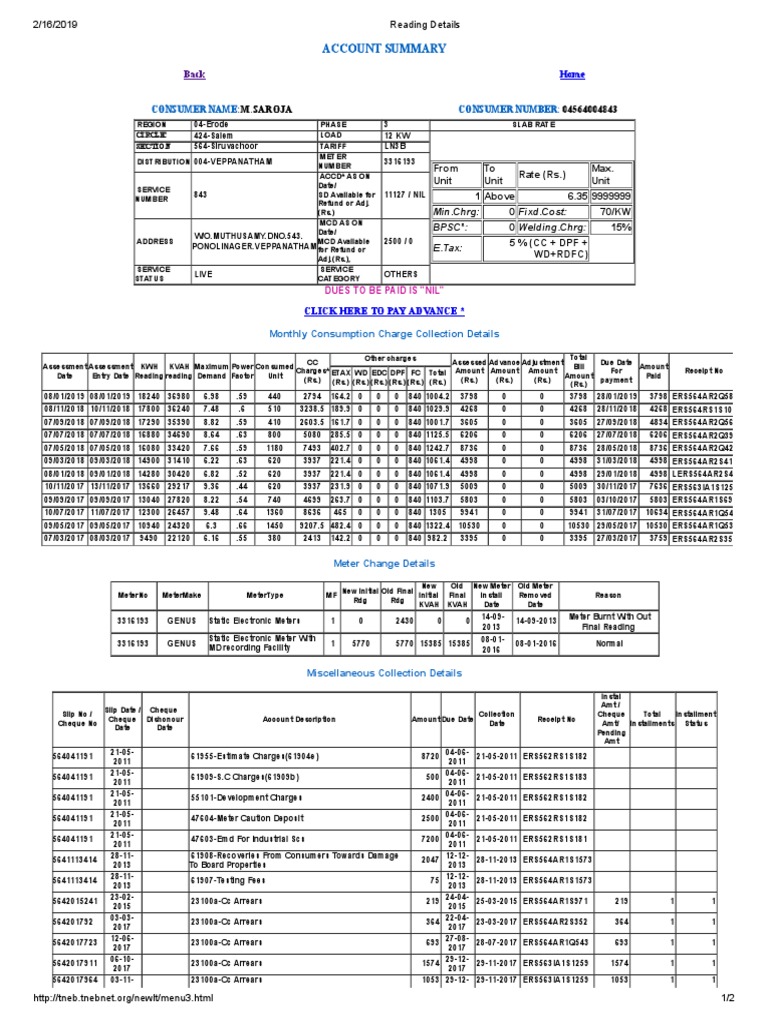 Reading Details Attur 843 | PDF | Consumption (Economics) | Cheque