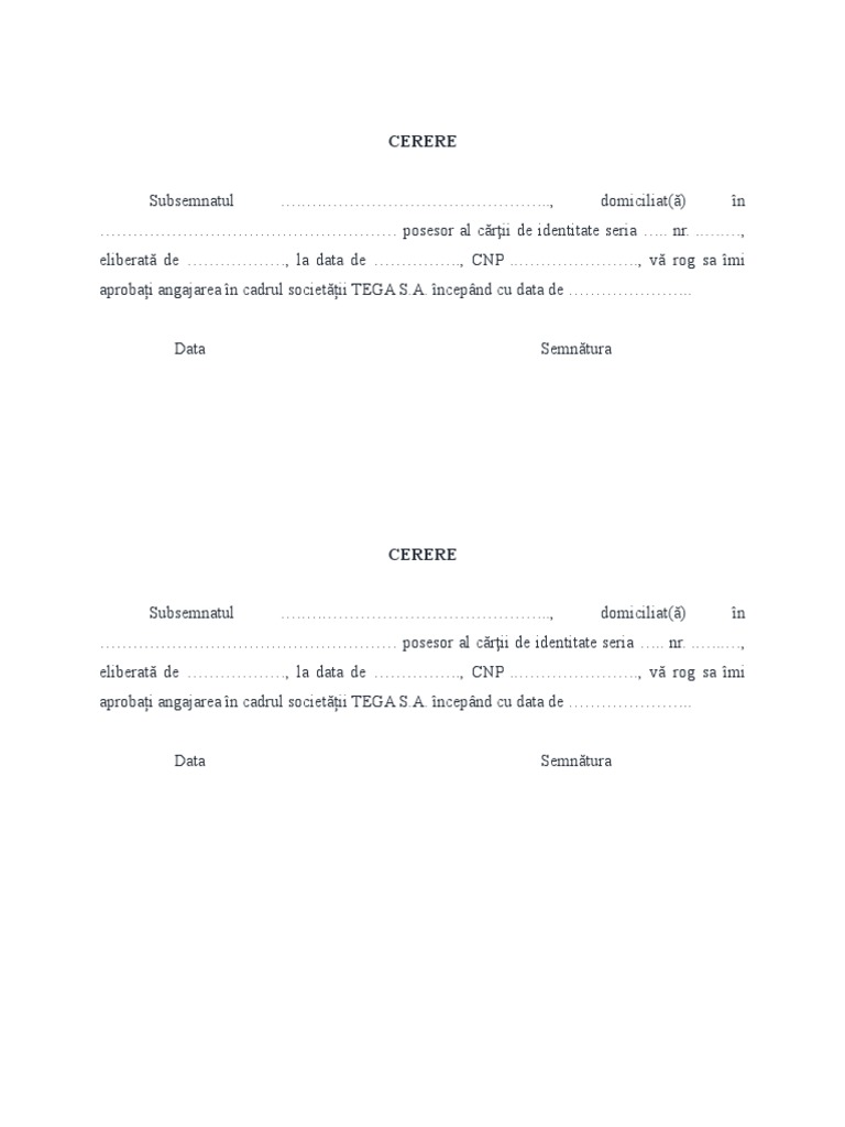 Cerere de Angajare | PDF