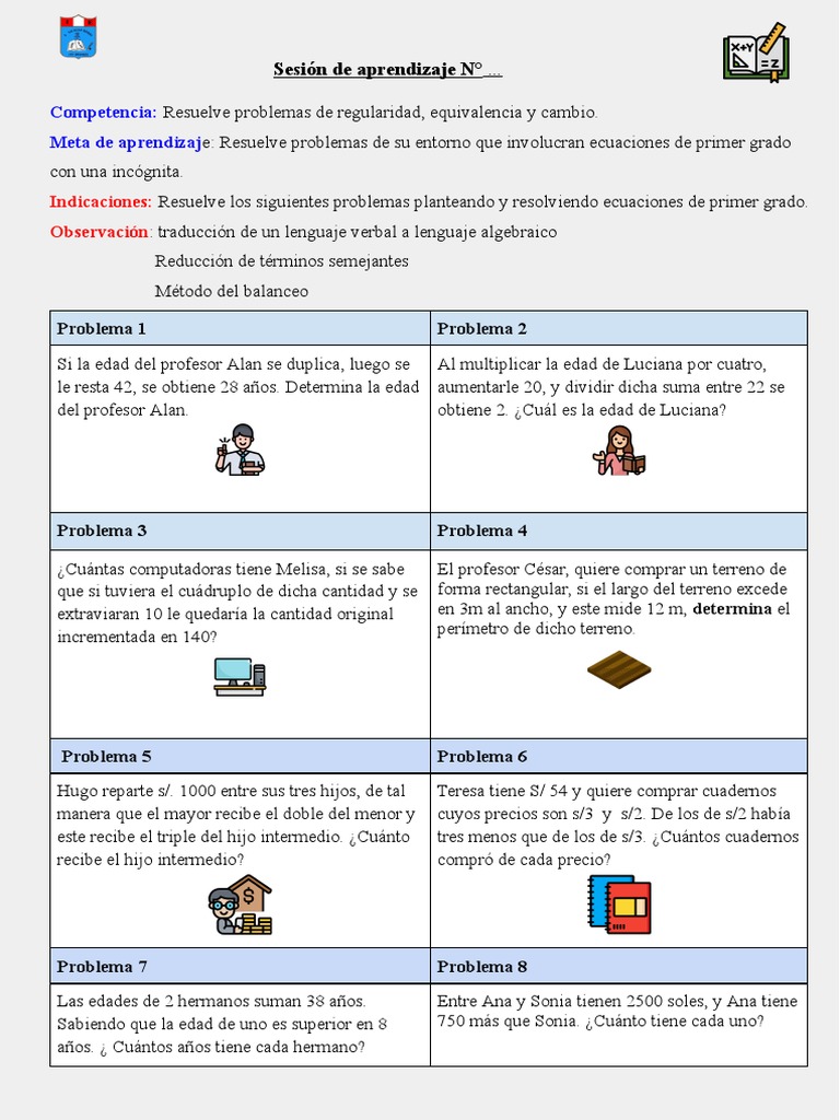 Problemas de Ecuaciones de Primer Grado | PDF | Ecuaciones | Matemáticas