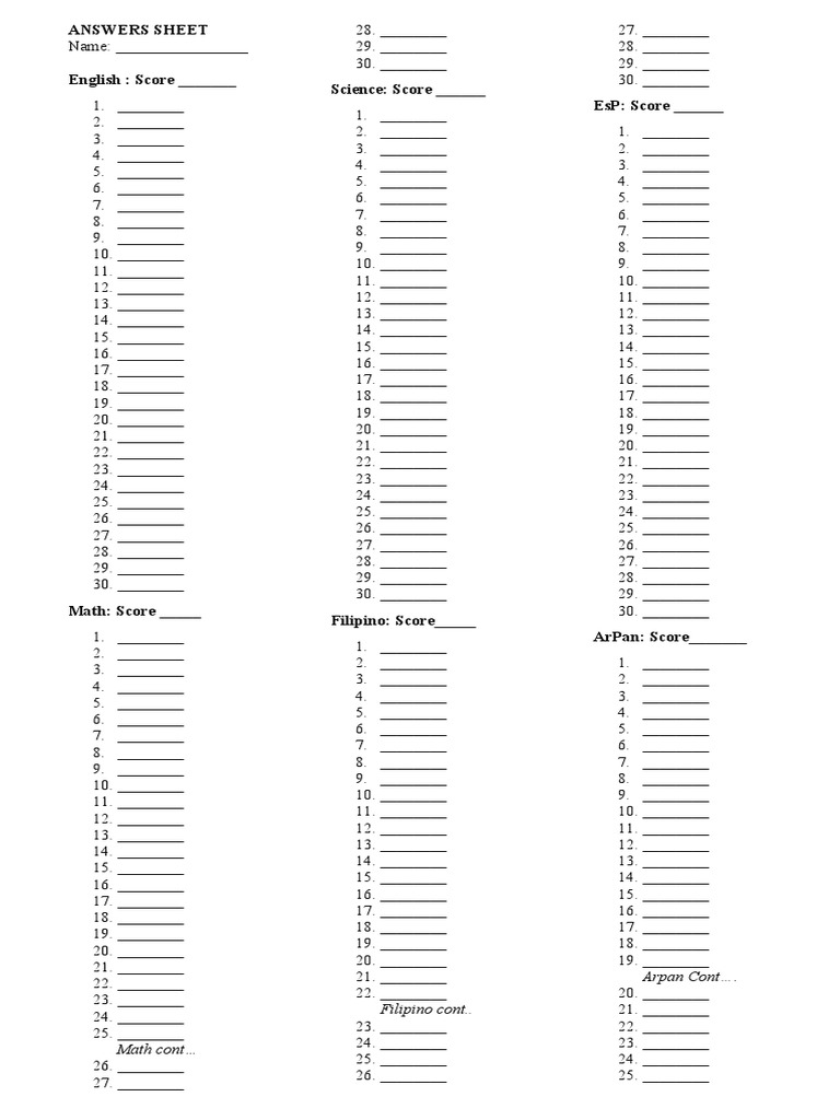 Answers Sheet - 4 6 | PDF