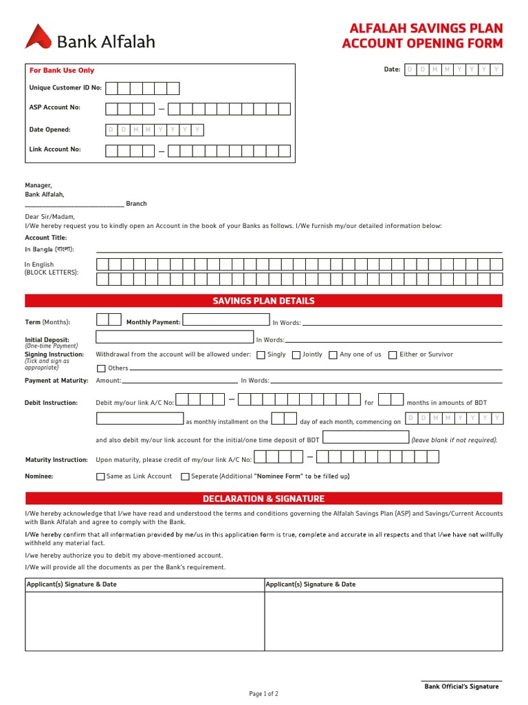 Alfalah Savings Plan FORM REVISED 11022021 2 | PDF | Banks ...