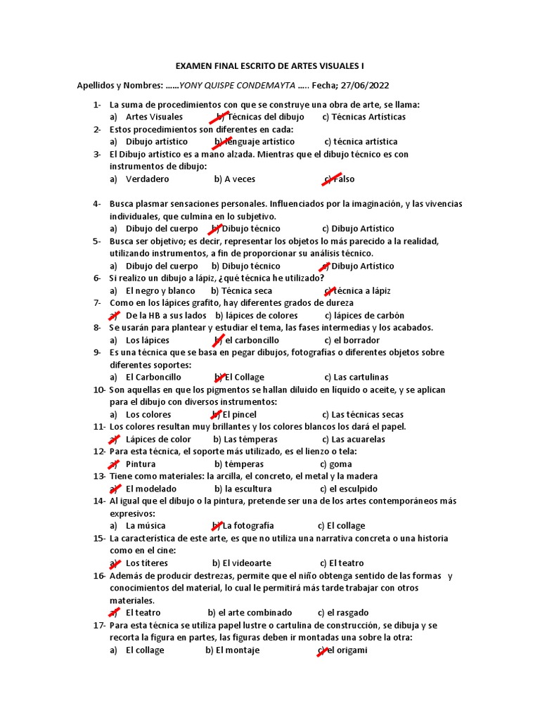 Examen Final Escrito de Artes Visuales I | PDF | Dibujo | Lápiz