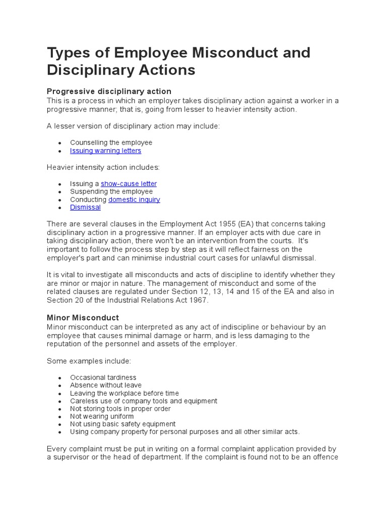 Employee Misconduct and Disciplinary Actions | PDF | Employment ...