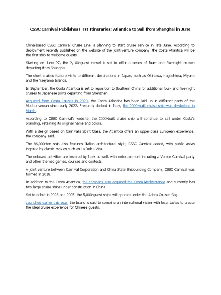 Costa Atlantica CSSC | PDF