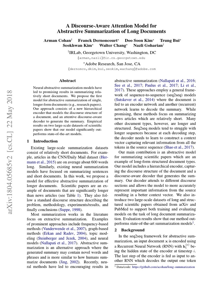 A Discourse Aware Attention Model For Abstractive Summarization Of