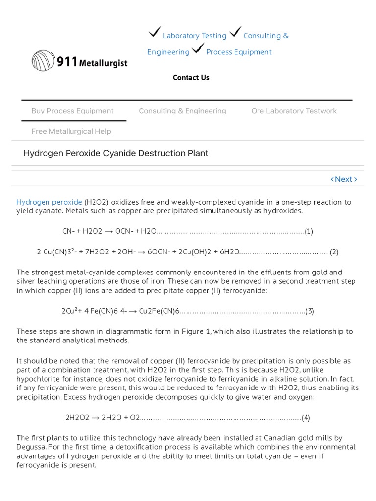Hydrogen Peroxide for Cyanide Detoxification | PDF | Cyanide | Hydrogen ...