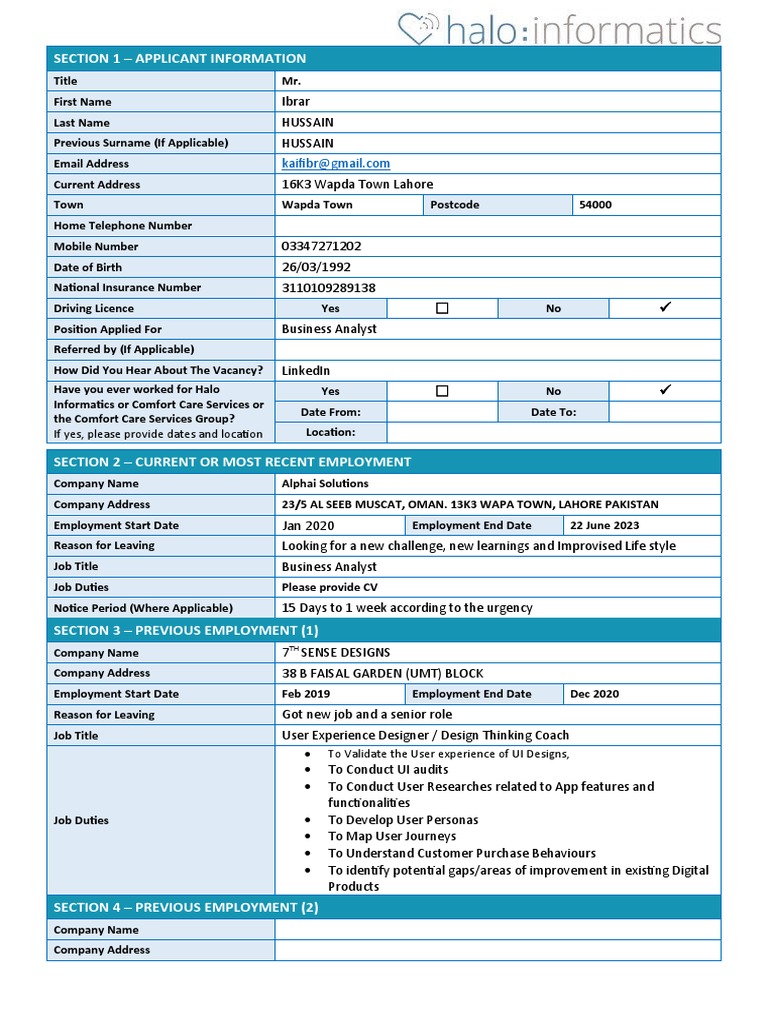 Halo - Application Form | PDF