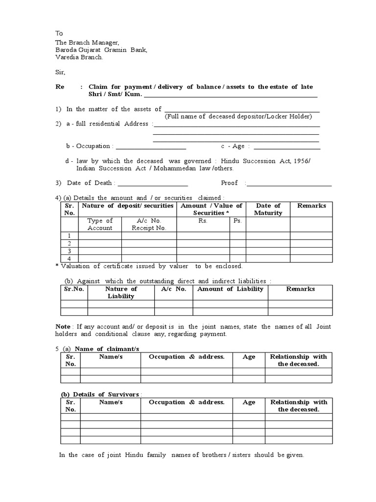 Deceased Claim Form | PDF