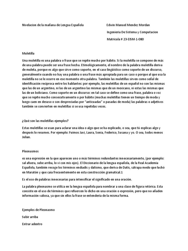 Muletillas y figuras retóricas en español | PDF