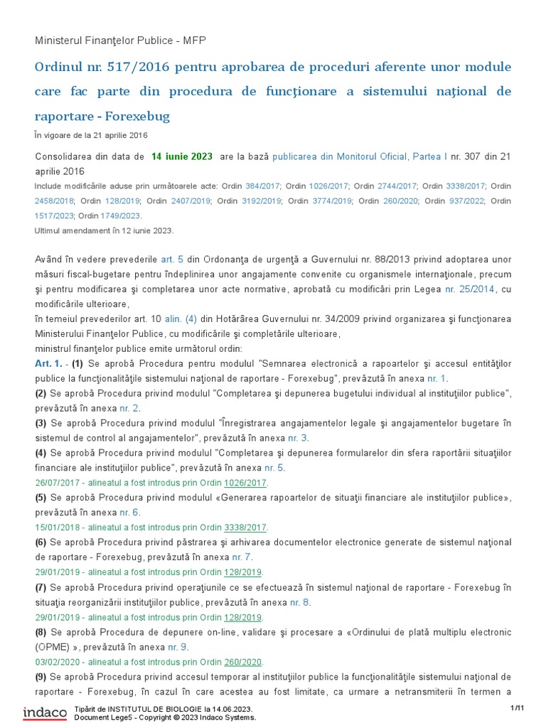Ordinul NR 517 2016 Pentru Aprobarea de Proceduri Aferente Unor Module ...
