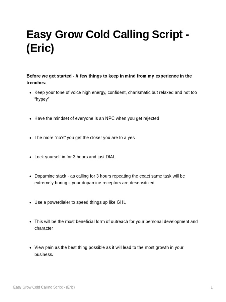 Cold - Calling - Script by A1 | PDF