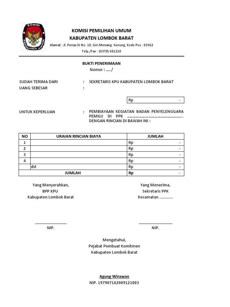 Kwitansi Kebersihan Bimtek | PDF