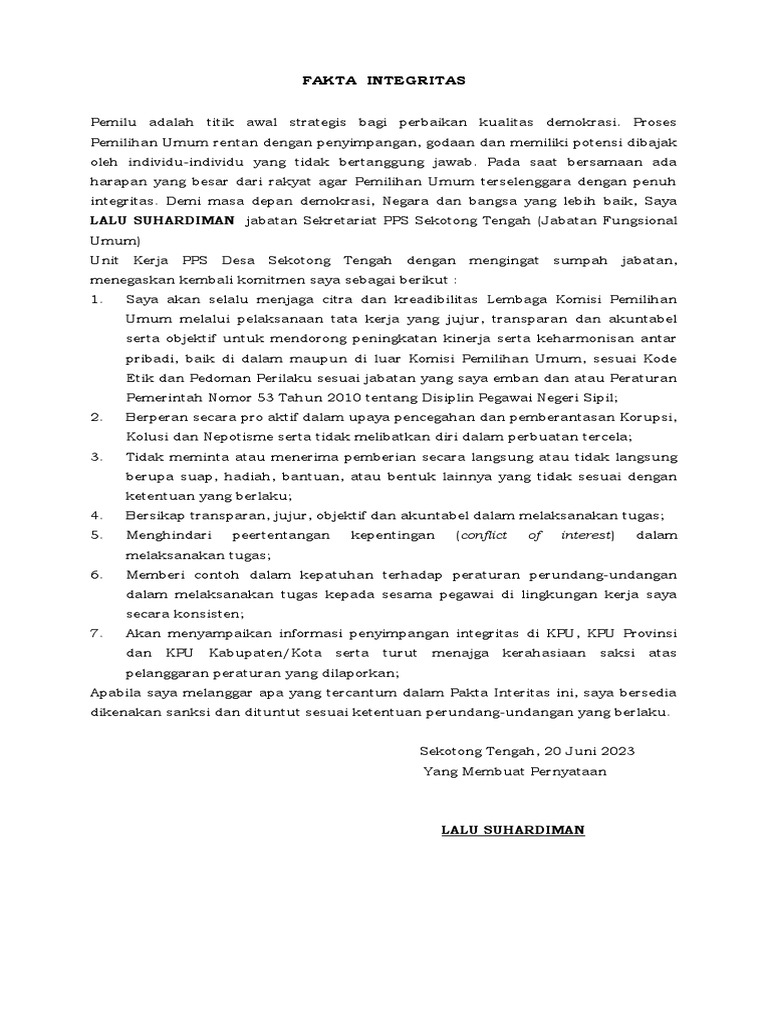 Form Pakta Integritas | PDF
