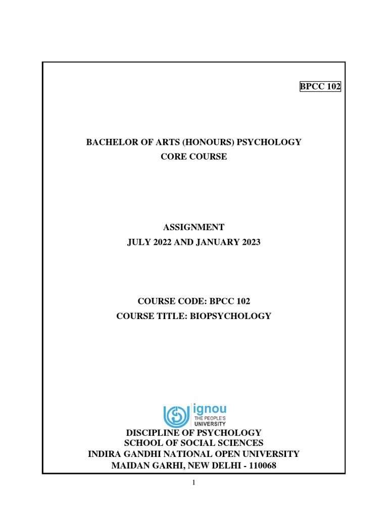 Biopsychology Assignment Guide BPCC 102 | PDF