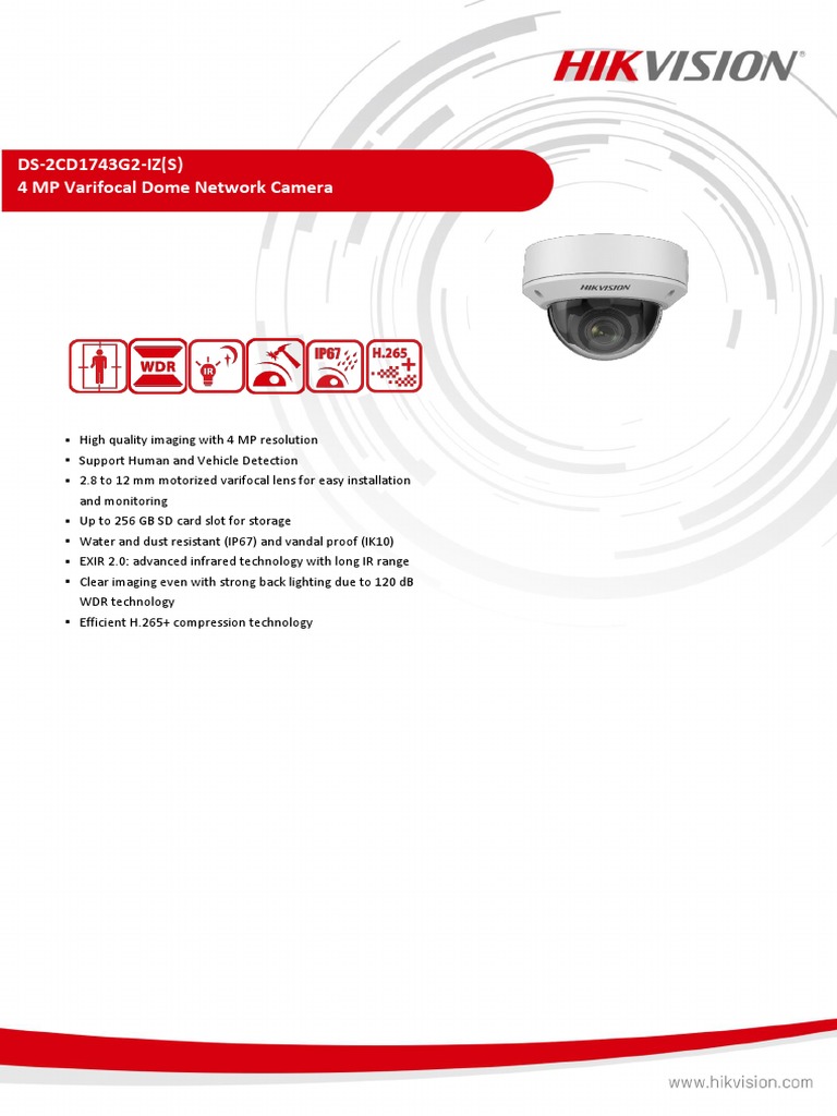 DS-2CD1743G2-IZS Datasheet V5.7.1 20221216 | PDF | Camera Lens | Infrared