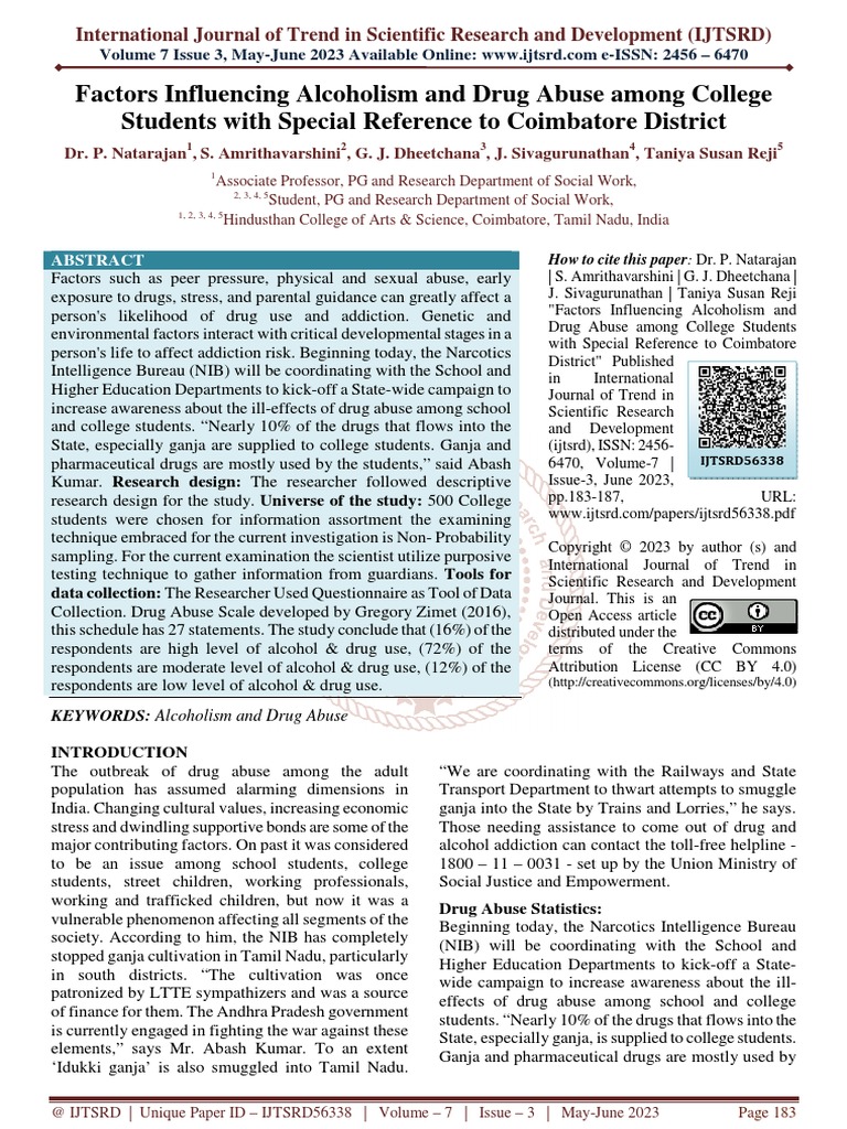 Factors Influencing Alcoholism and Drug Abuse Among College Students ...