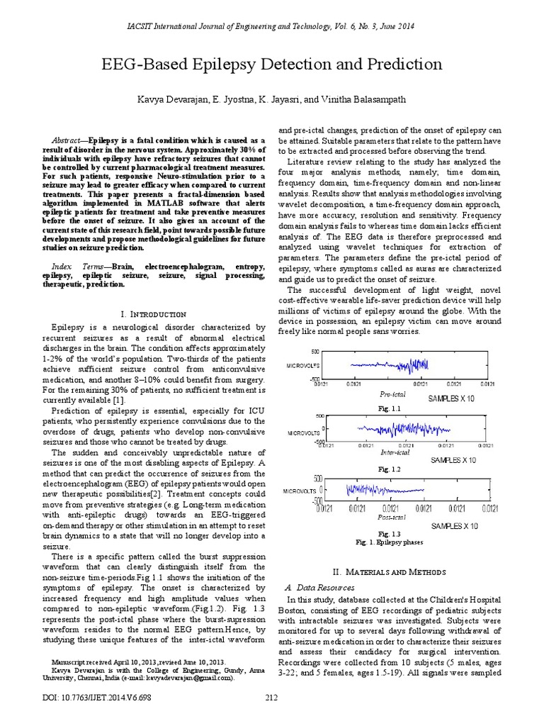 EEG-Based Epilepsy Detection and Prediction: Kavya Devarajan, E. Jyostna, K. Jayasri, and ...