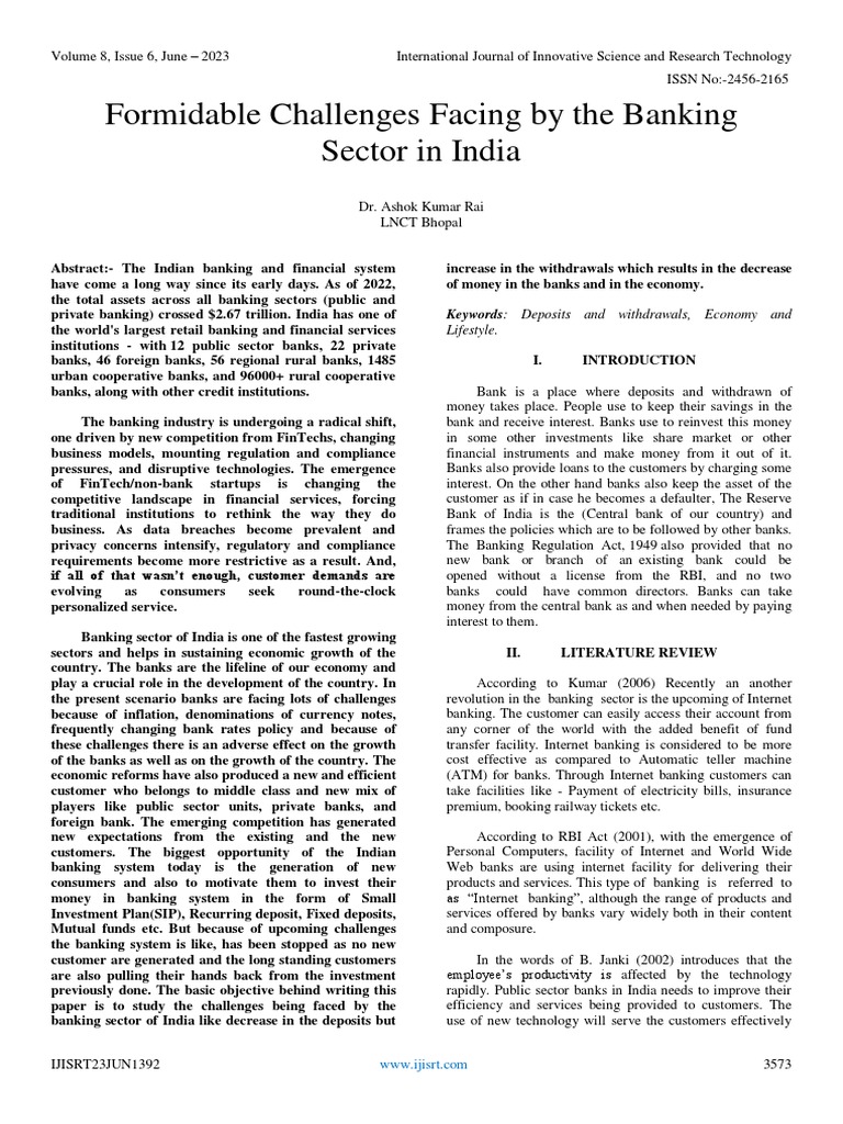 Formidable Challenges Facing by The Banking Sector in India | PDF ...
