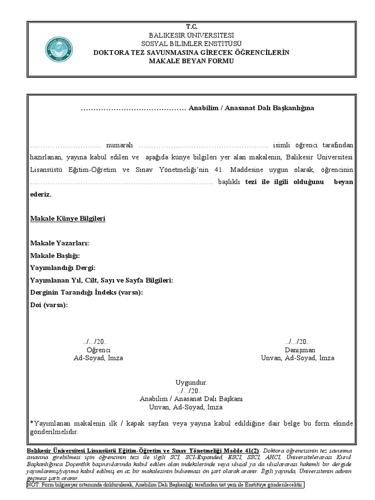 Makale Beyan Formu | PDF