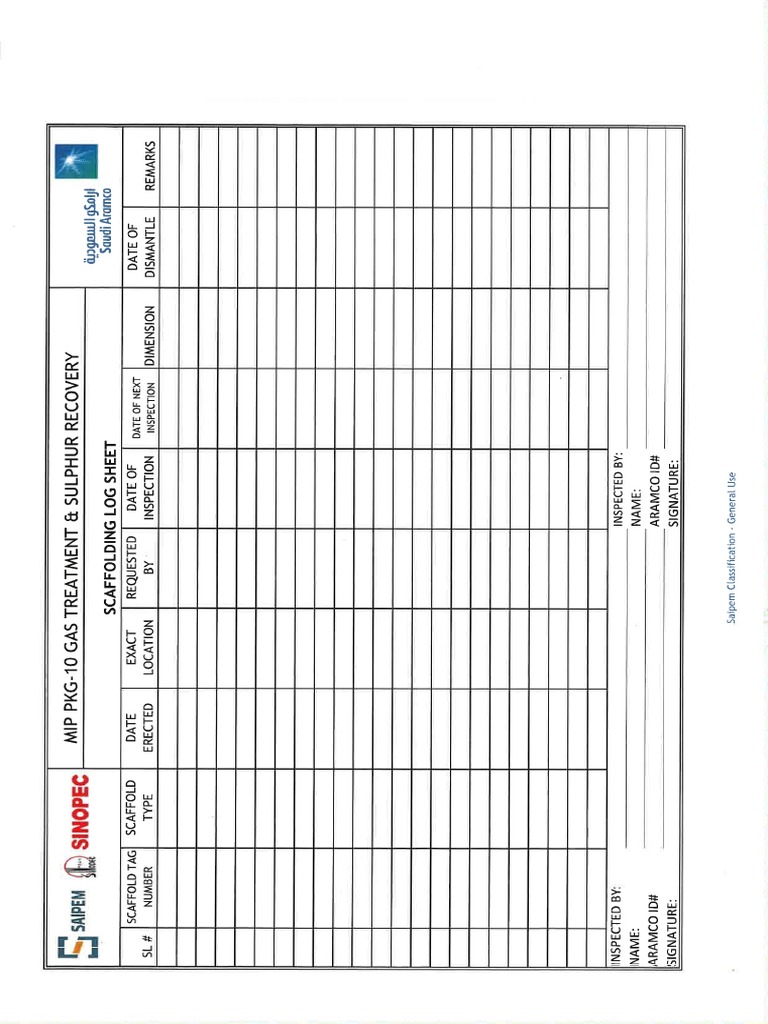 Scaffolding Log Sheet | PDF