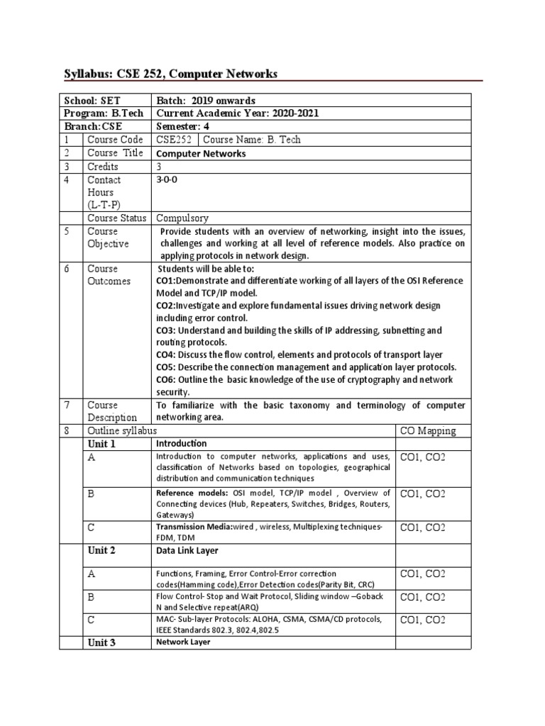 CSE252-Computer Networks | PDF | Computer Network | Osi Model