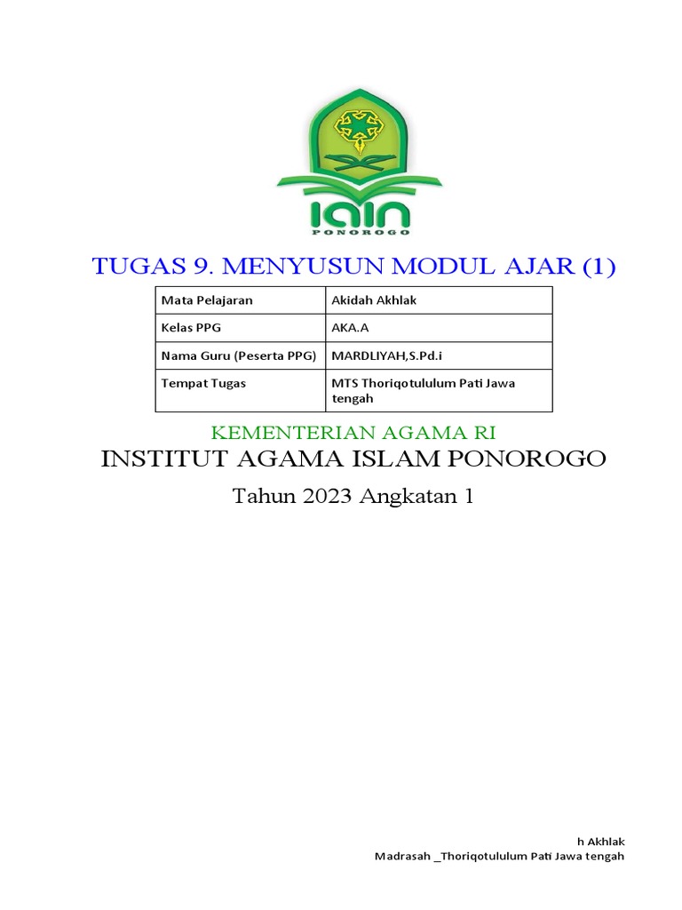 Tugas 9 Modul Ajar + Lampiran Bismillah REVISI | PDF