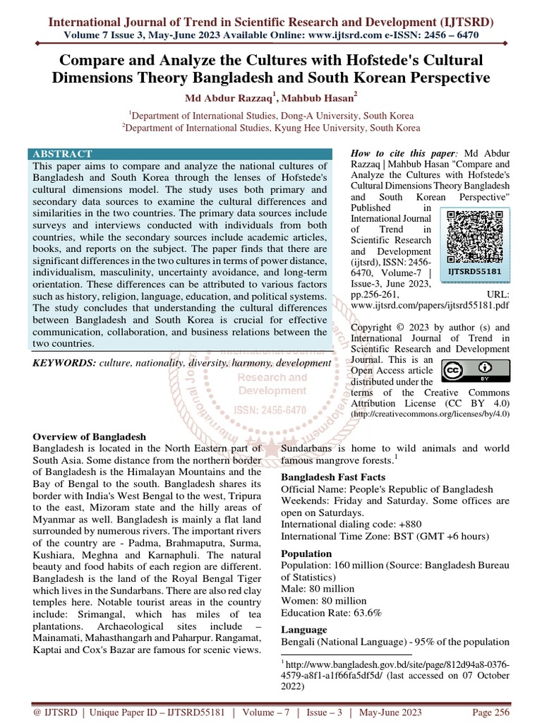 Compare and Analyze The Cultures With Hofstedes Cultural Dimensions ...