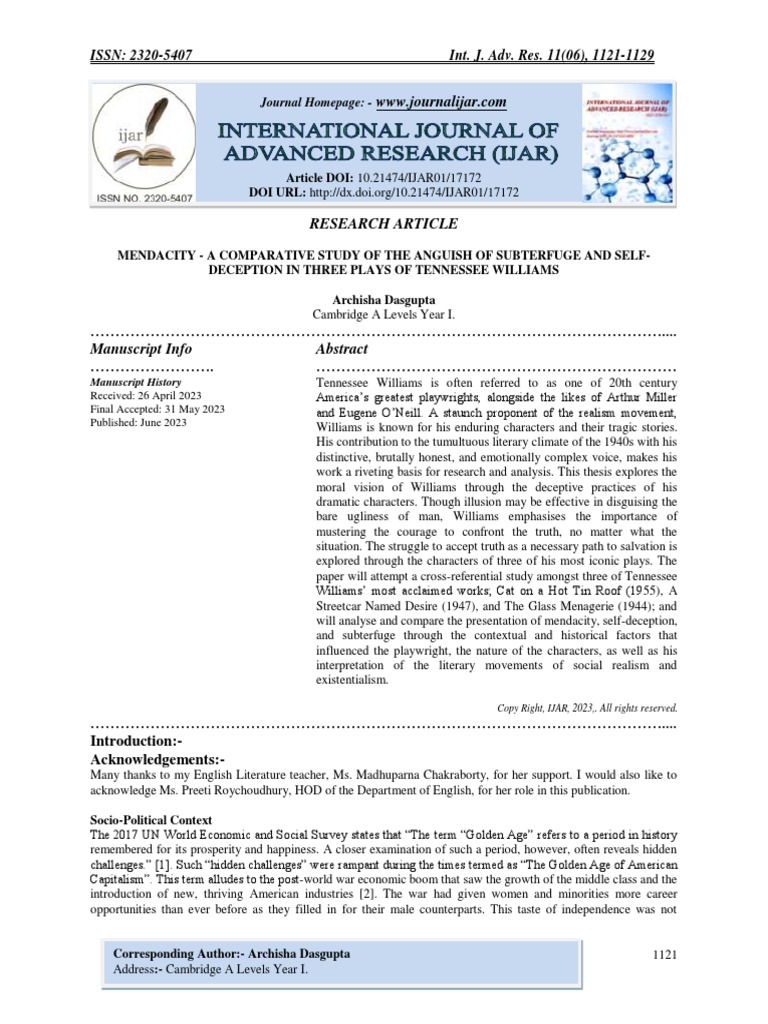 Mendacity - A Comparative Study of The Anguish of Subterfuge and Self ...