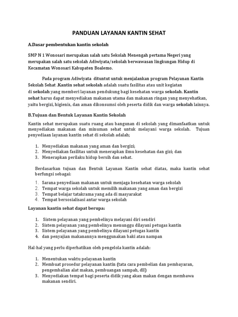 Layanan Kantin Sehat | PDF
