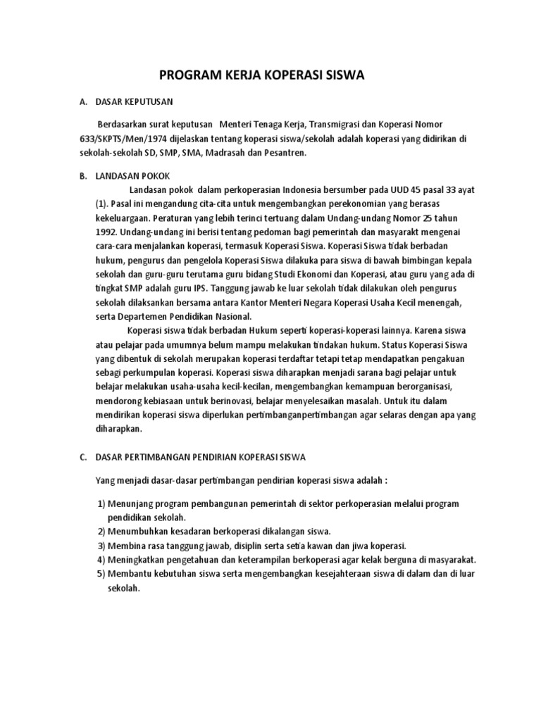 Program Kerja Koperasi Siswa | PDF