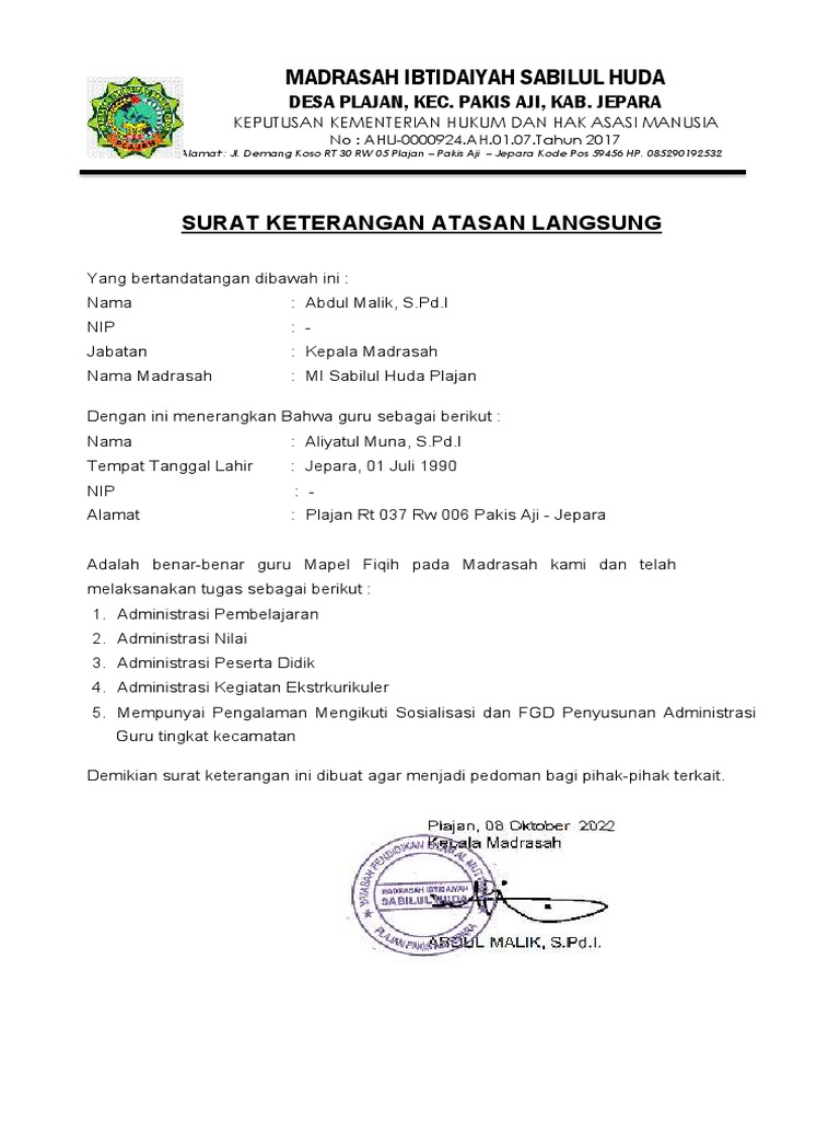 Surat Keterangan Administrasi Guru | PDF