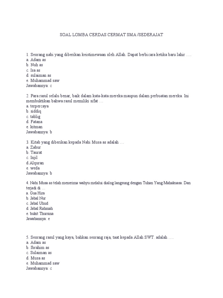 Soal Lomba Cerdas Cermat Sma Sederajat | PDF