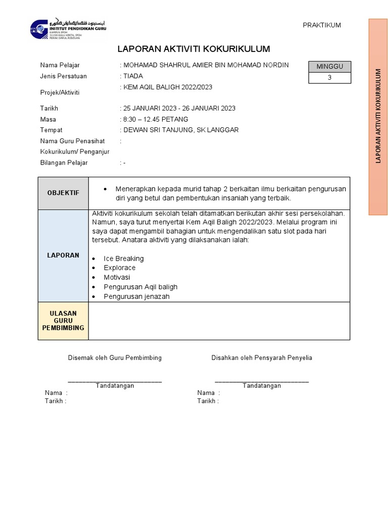 Laporan Aktiviti Kokurikulum m3 | PDF