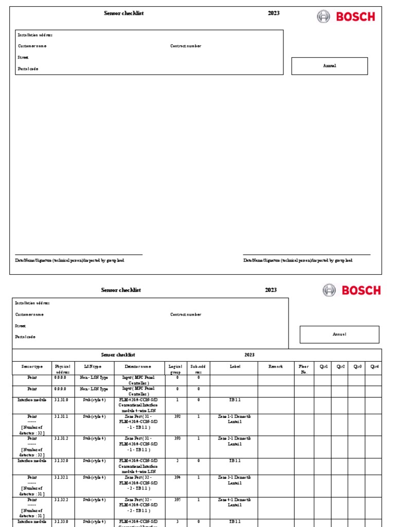 Sensor Checklist | PDF