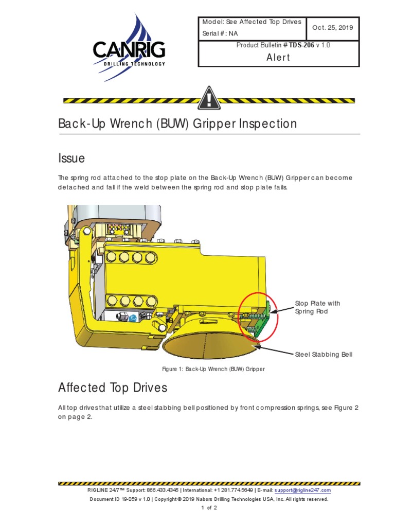 Top Drive pb206 - Alert - Back-Up Wrench Buw Gripper Inspection | PDF
