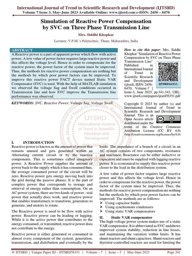 Simulation of Reactive Power Compensation by SVC On Three Phase Transmission Line | Download ...