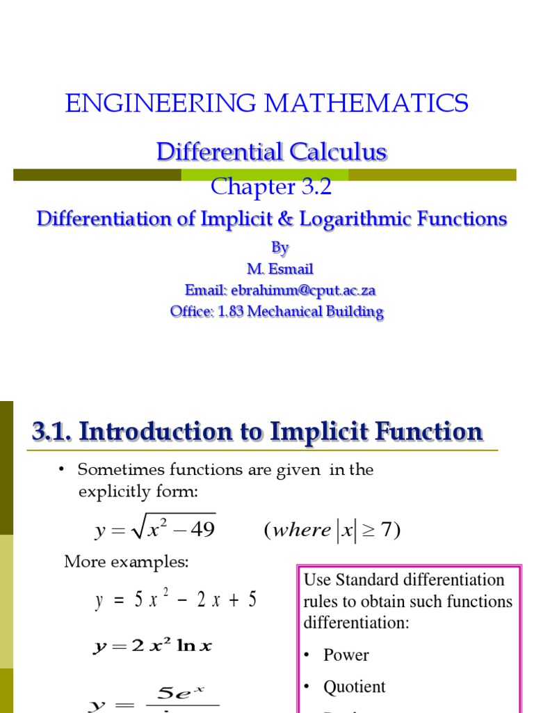 Lecture 2 Differentiation Implicit And Logarithmic Pdf Function Mathematics Logarithm 