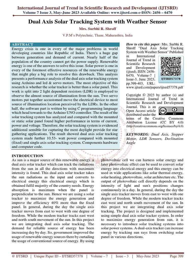 Dual Axis Solar Tracking System With Weather Sensor | PDF | Solar ...