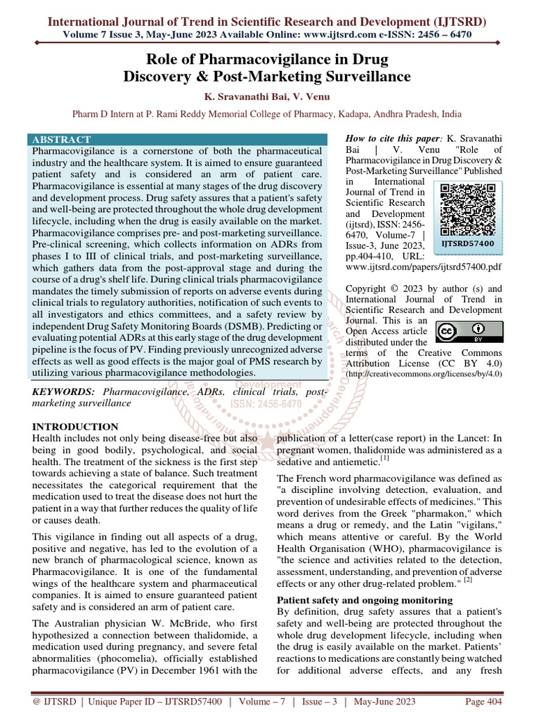 Role Of Pharmacovigilance In Drug Discovery And Post Marketing